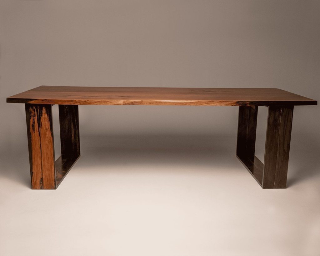 Modern Dining Table | Walnut With Distressed Copper Pedestals